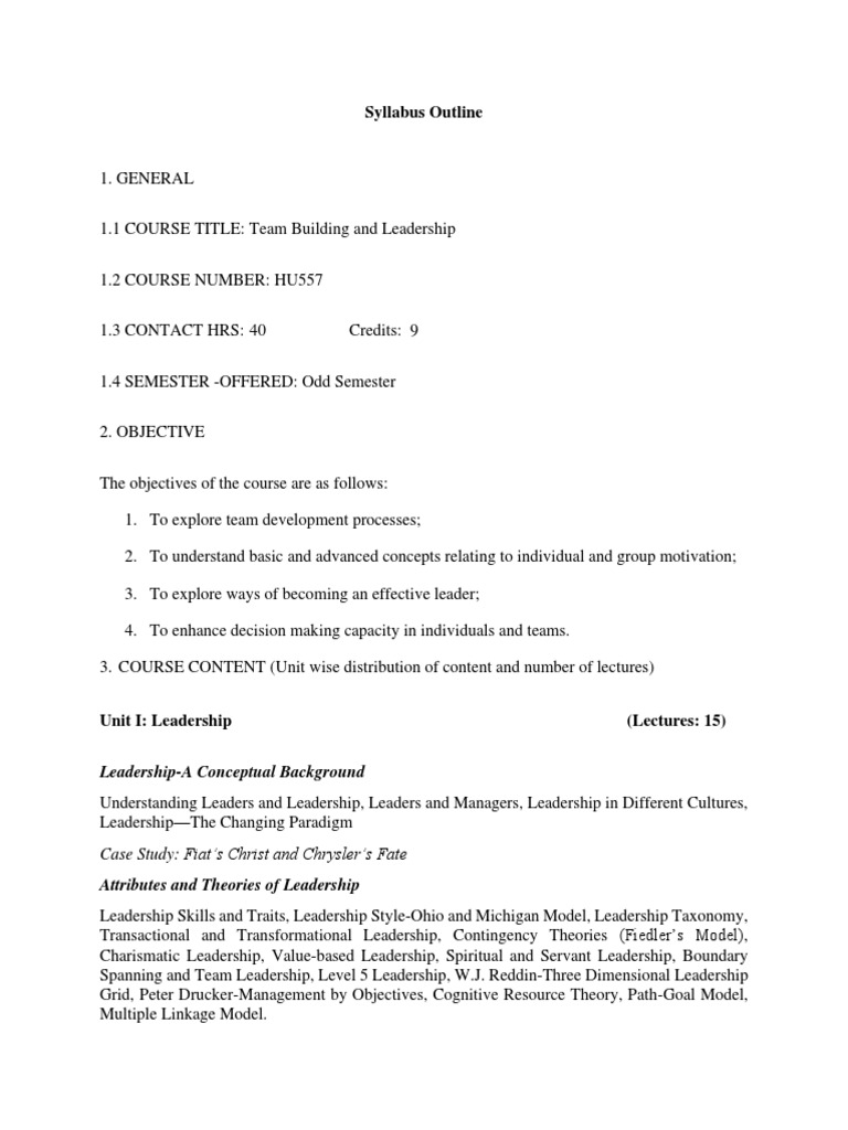 Syllabus Outline - TBL | PDF | Leadership | Motivational