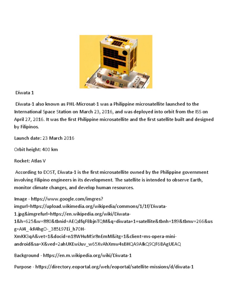 Diwata 1 and 2 Satellites | PDF | Travel | Science & Mathematics