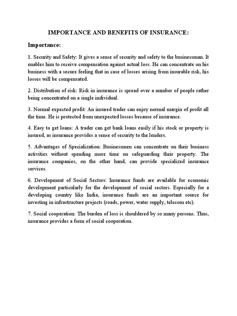 Importance and Benefits of Insurance | PDF | Insurance | Risk