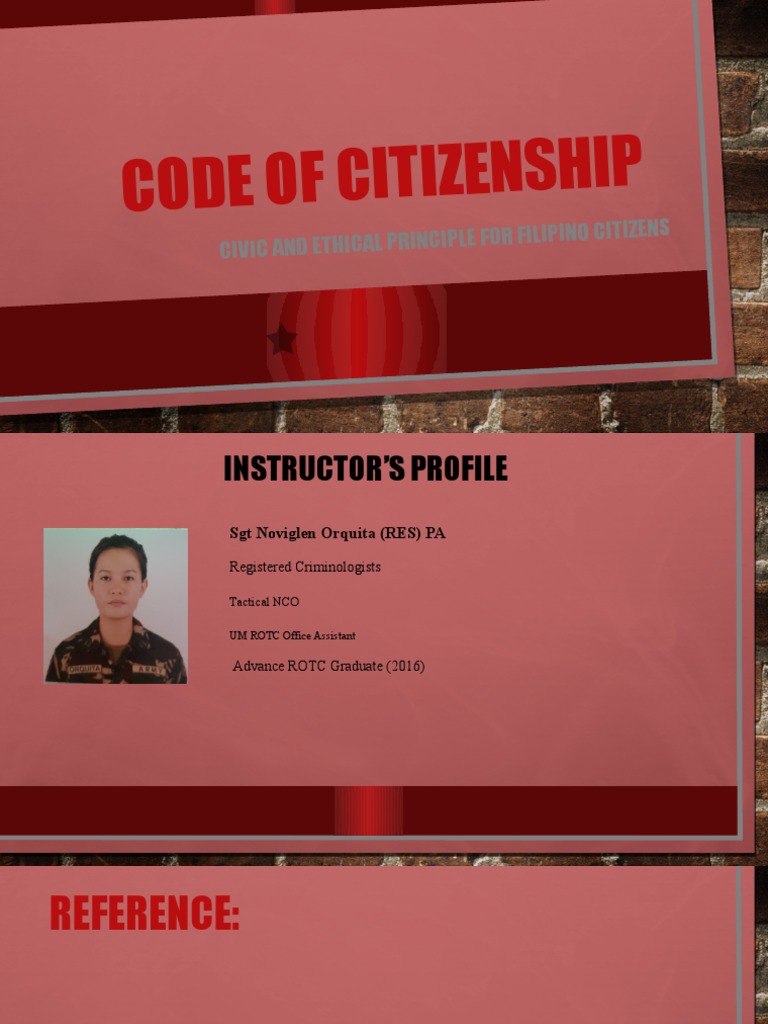 Code of Citizenship: Civic and Ethical Principle F or Filipino Citizens ...
