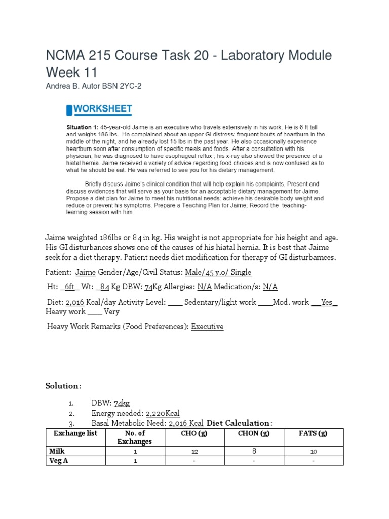 NCMA 215 Course Task 20 - Laboratory Module Week 11: Andrea B. Autor BSN 2YC-2 | Download Free ...