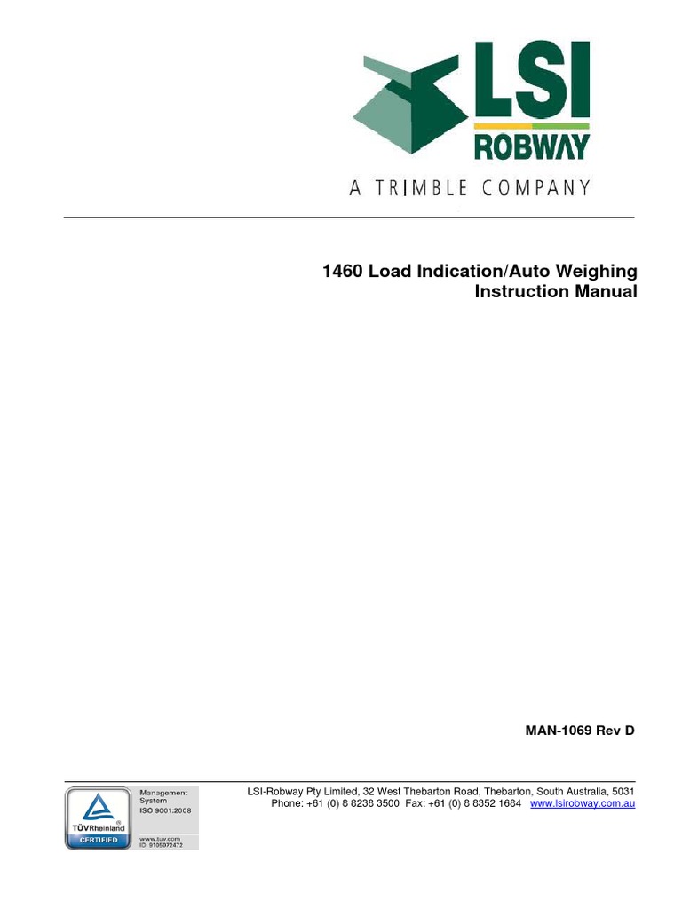 1460 Load Indication/Auto Weighing Instruction Manual: MAN-1069 Rev D ...