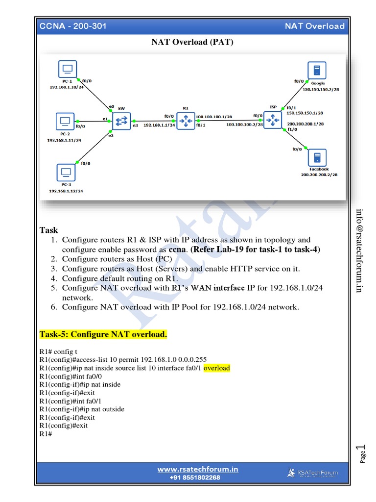 CCNA 200-301 - Lab-21 NAT-Overload v1.0 | PDF | Ip Address | Router ...