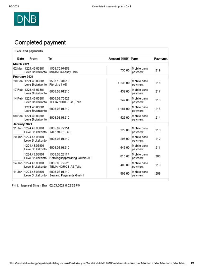 Completed Payment - Print - DNB | PDF