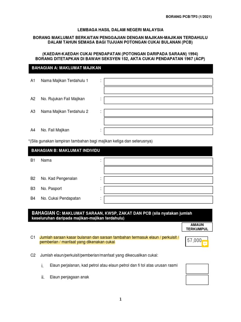 Malaysia - New Hires - Forms - Borang - TP3 - 2021 | PDF