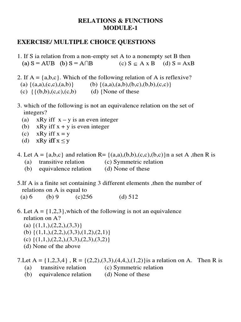 MCQ Module 1RELATIONS& Functions | PDF