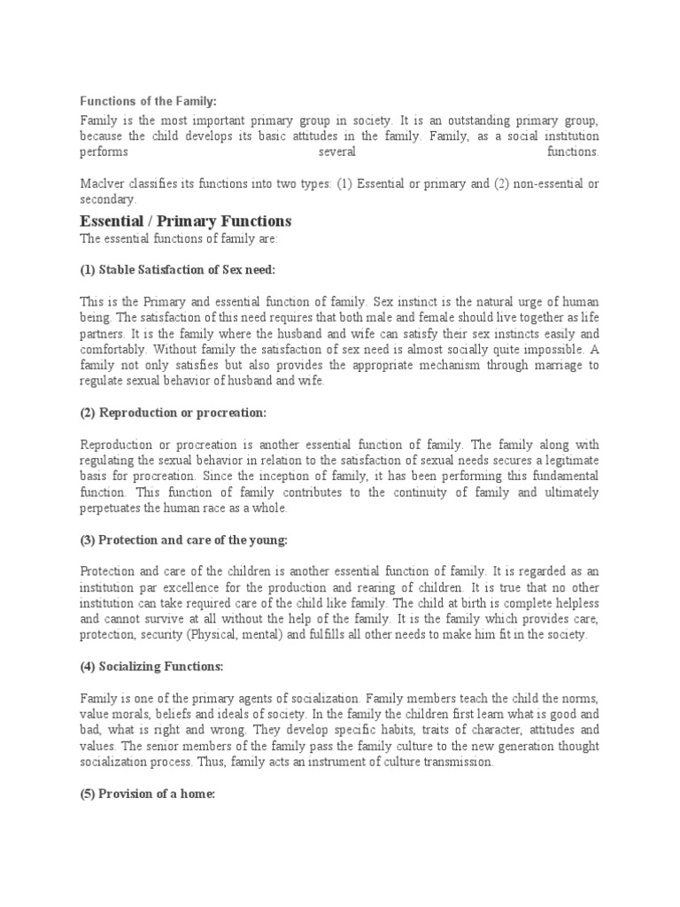 Functions of The Family | PDF | Family | Socialization