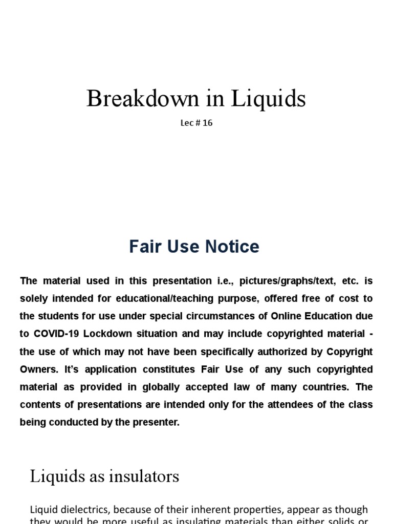 Lec# 16 Breakdown in Liquids | PDF | Electrical Breakdown | Dielectric