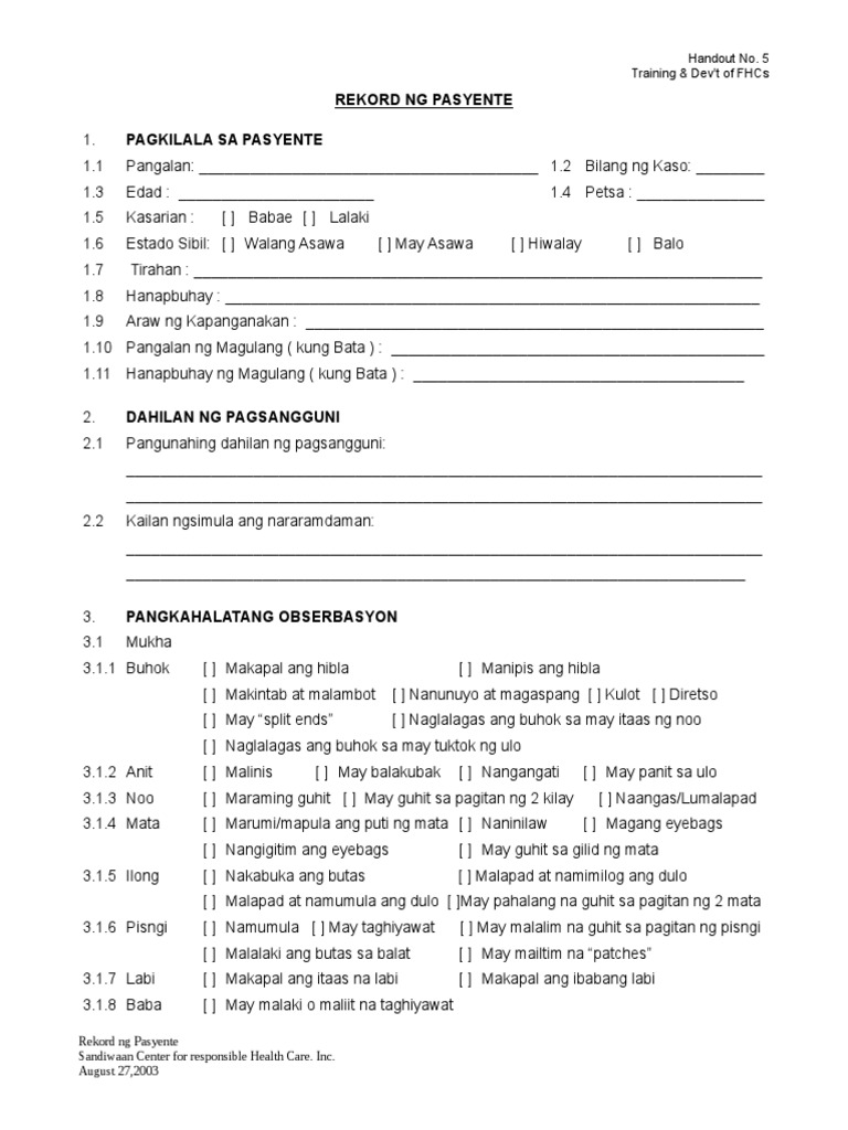 Philippine Traditional Nutrtion Record of Patient | PDF