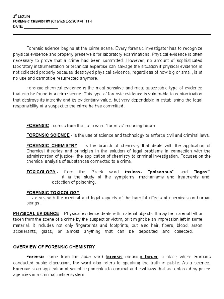 Forensic Chemistry (Chem2) 1-5:30 PM TTH: 1 DATE | PDF | Forensic ...
