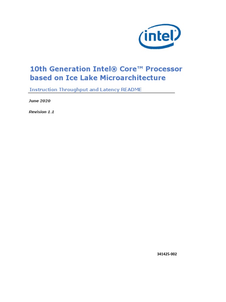 10th Generation Intel Core Processor Based On Ice Lake Microarchitecture Throughput and Latency ...