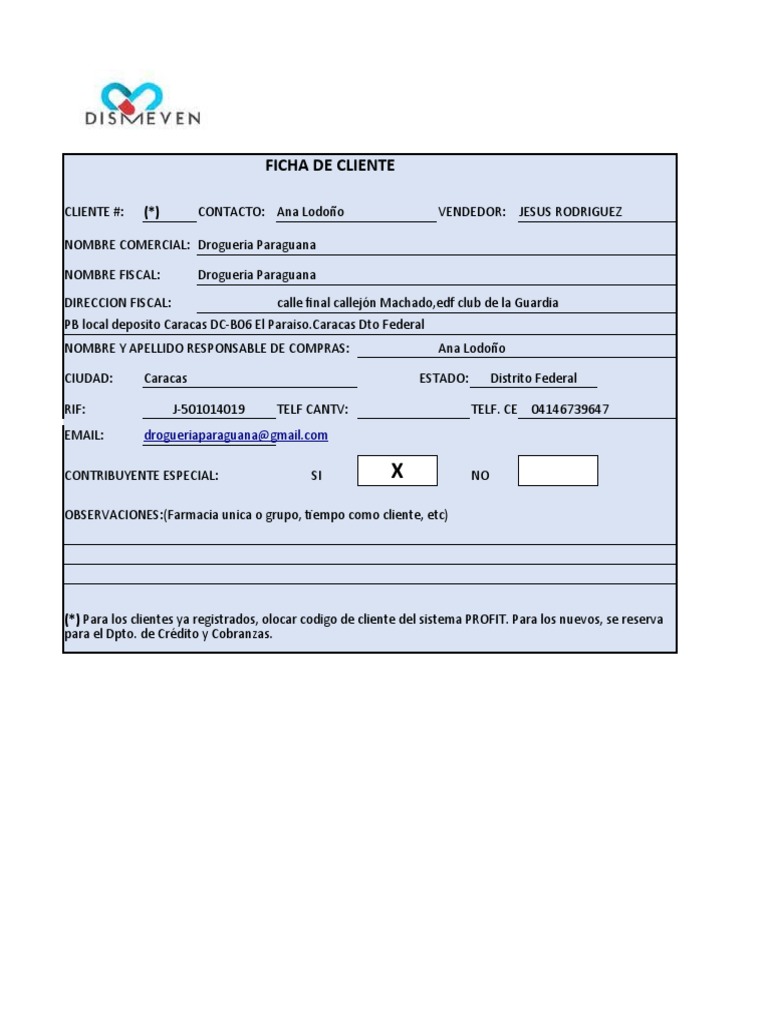 Ficha Cliente Nuevo | PDF