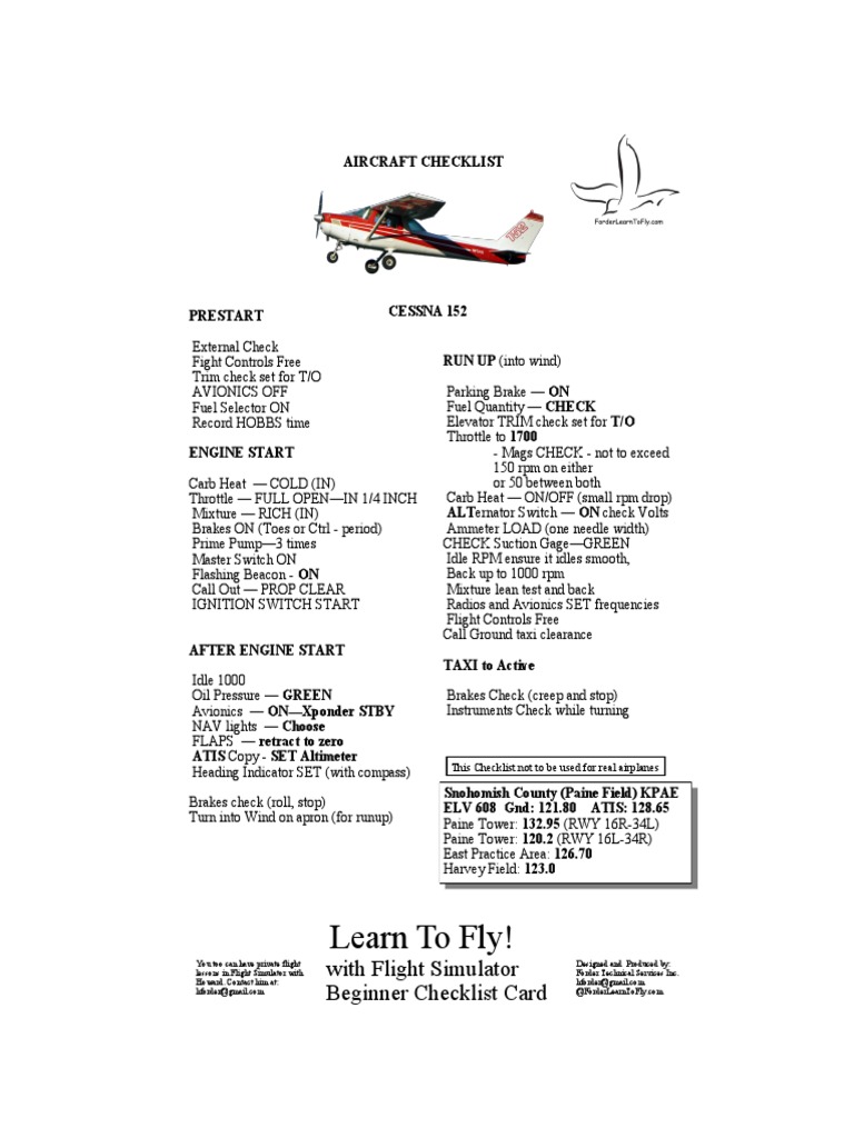 Learn To Fly!: With Flight Simulator Beginner Checklist Card | PDF ...