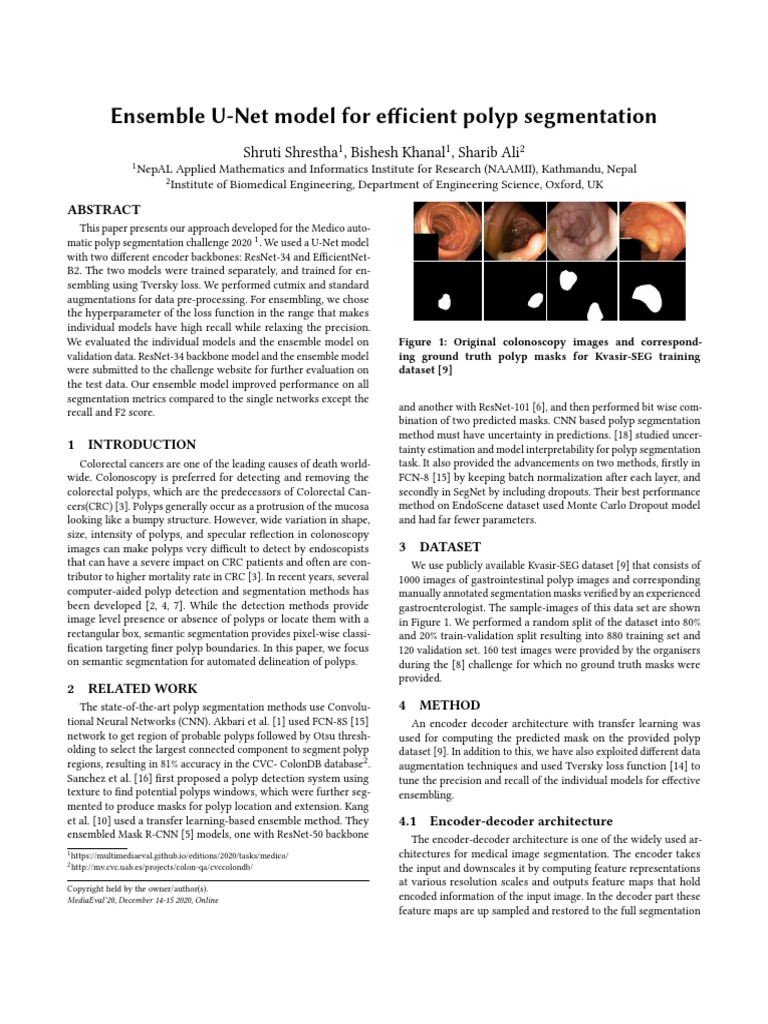 Ensemble U Net Model For Efficient Polyp Segmentation Pdf Image Segmentation Cybernetics