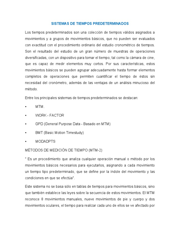 Sistemas De Tiempos Predeterminados Pdf Hora Presupuesto