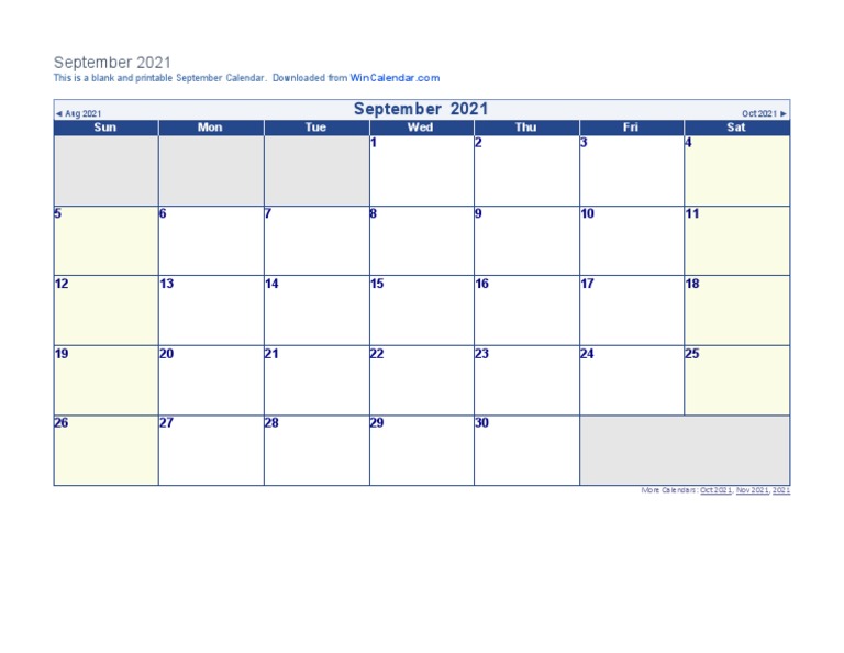 September 2021 Calendar | PDF