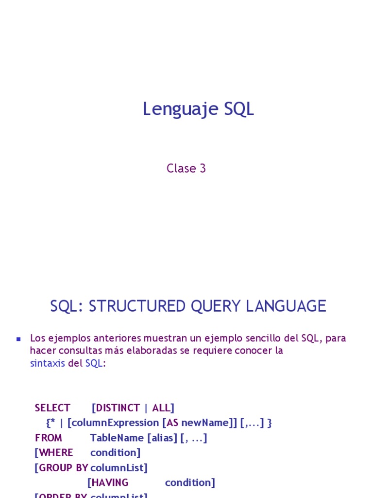 Clase 3 - Bases de Datos - Lenguaje SQL - Tipos de Datos - Join | PDF ...