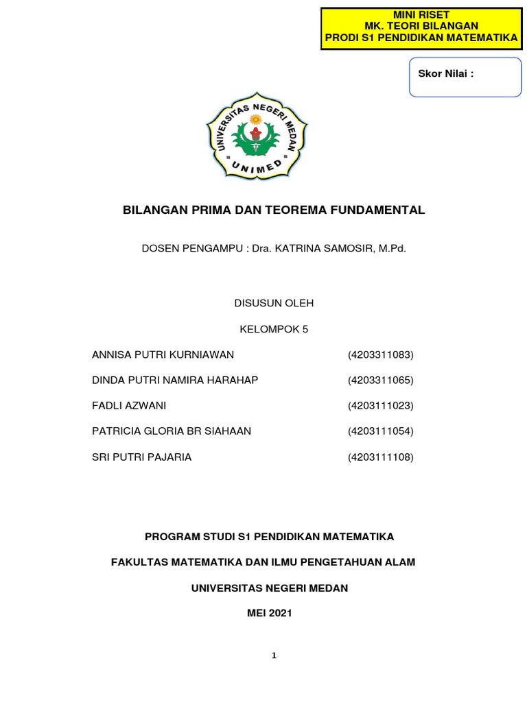Mini Riset - Teori Bilangan (Bil. Prima & Teorema Fundamental) - Kel 5 | PDF