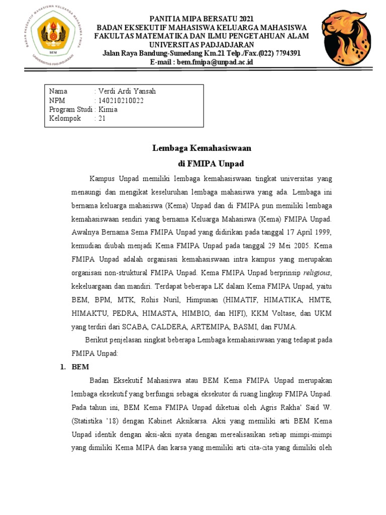 21 - Verdi Ardi Yansah - RUSUME LEMBAGA KEMAHASISWAAN | PDF