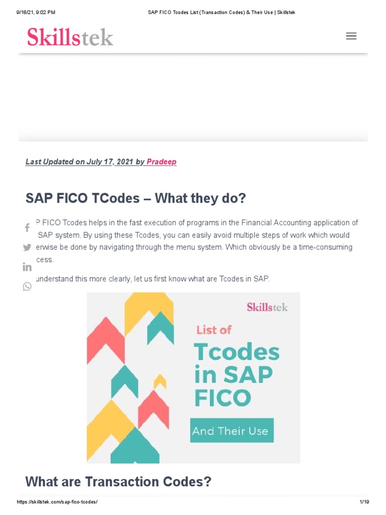 An Overview of Key SAP FICO Transaction Codes and Their Uses for ...