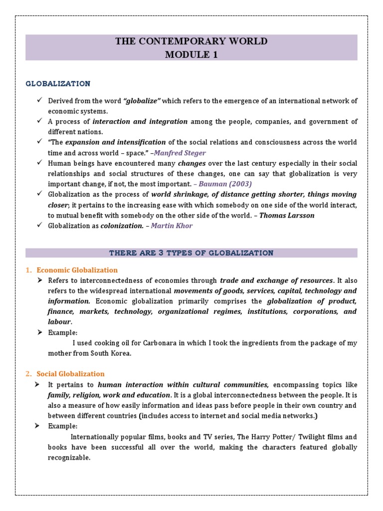 Contemporary World PRELIM Module | PDF | Globalization | Market (Economics)