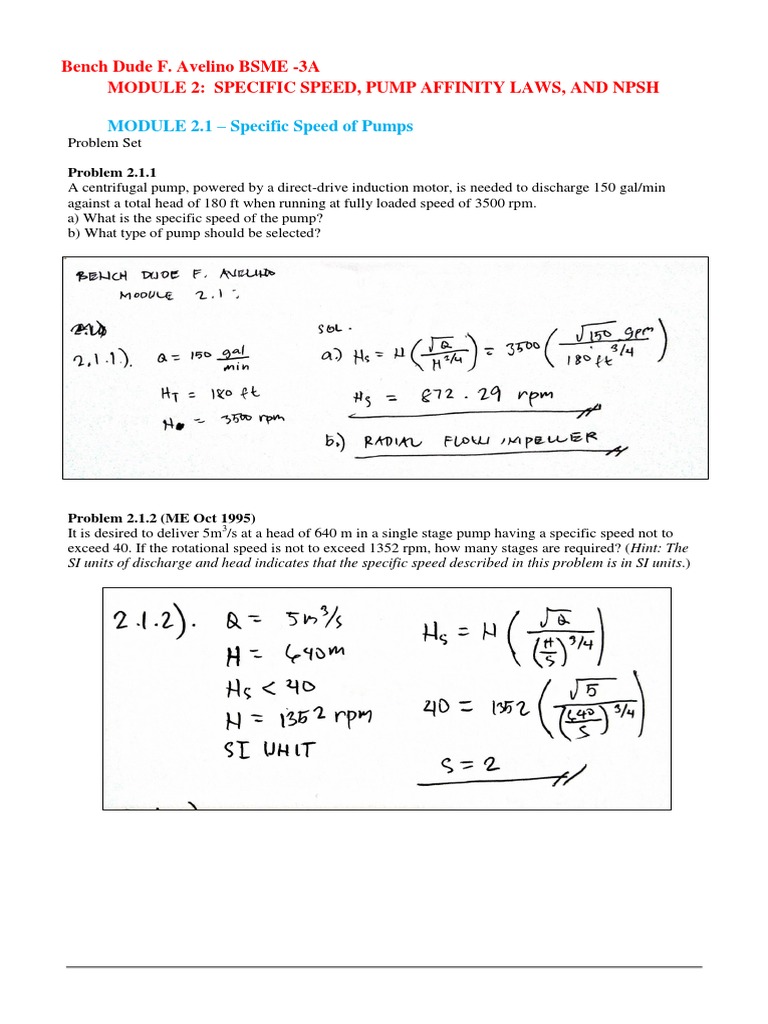Specific Speed Calculations for Pumps | PDF | Home & Garden | Science ...
