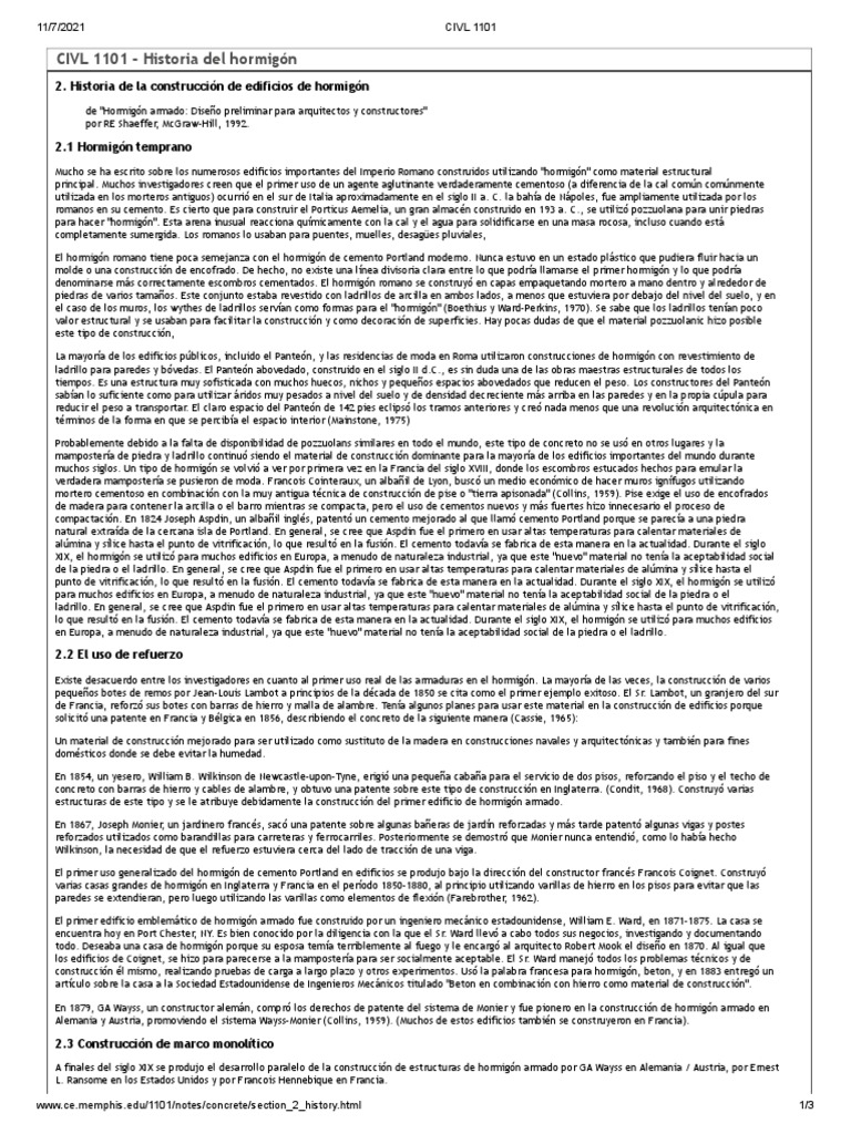 Historia Del Hormigon - CIVL 1101 | PDF | Hormigón | Concreto reforzado