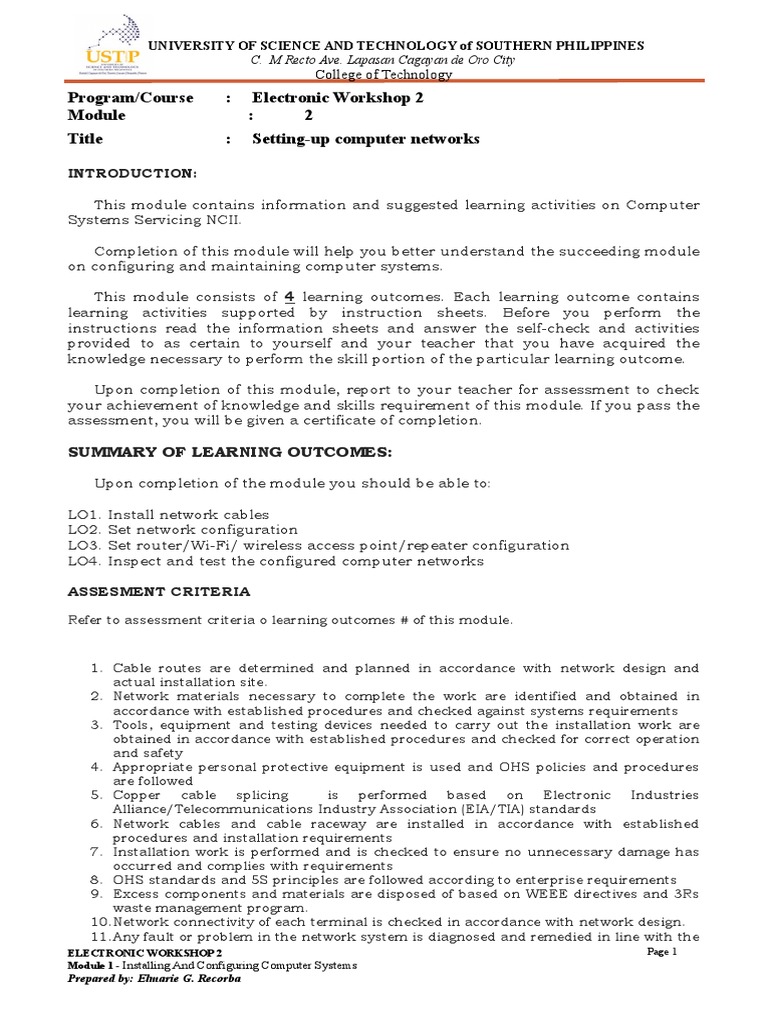 Module 2 Setting Up Computer Networks Pdf Computer Network Ip 5965