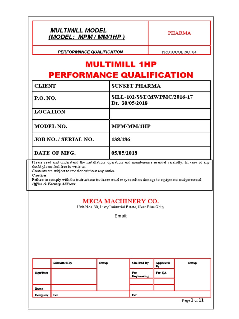 PQ MULTI MILL LAB MODEL - Sunrise | PDF | Verification And Validation ...
