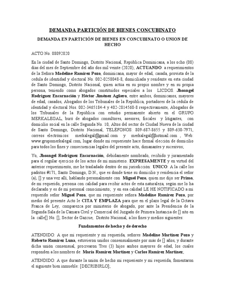 Demanda de Partición de Bienes en Concubinato | PDF | Matrimonio | Familia