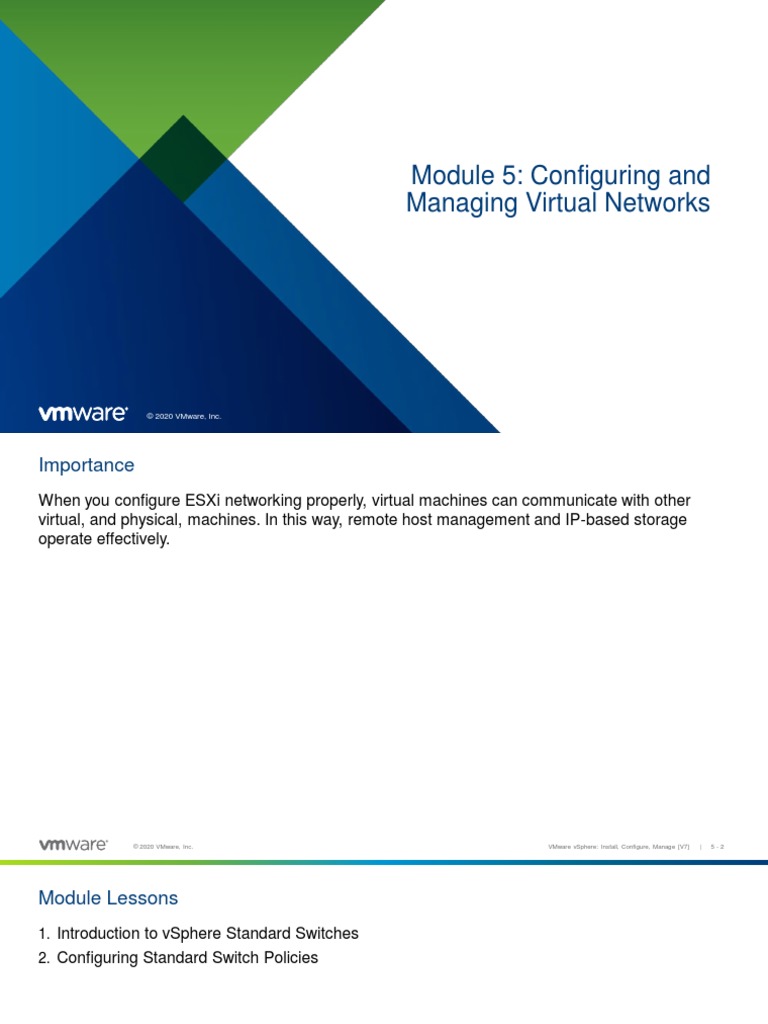 Module 5: Configuring and Managing Virtual Networks: © 2020 Vmware, Inc ...