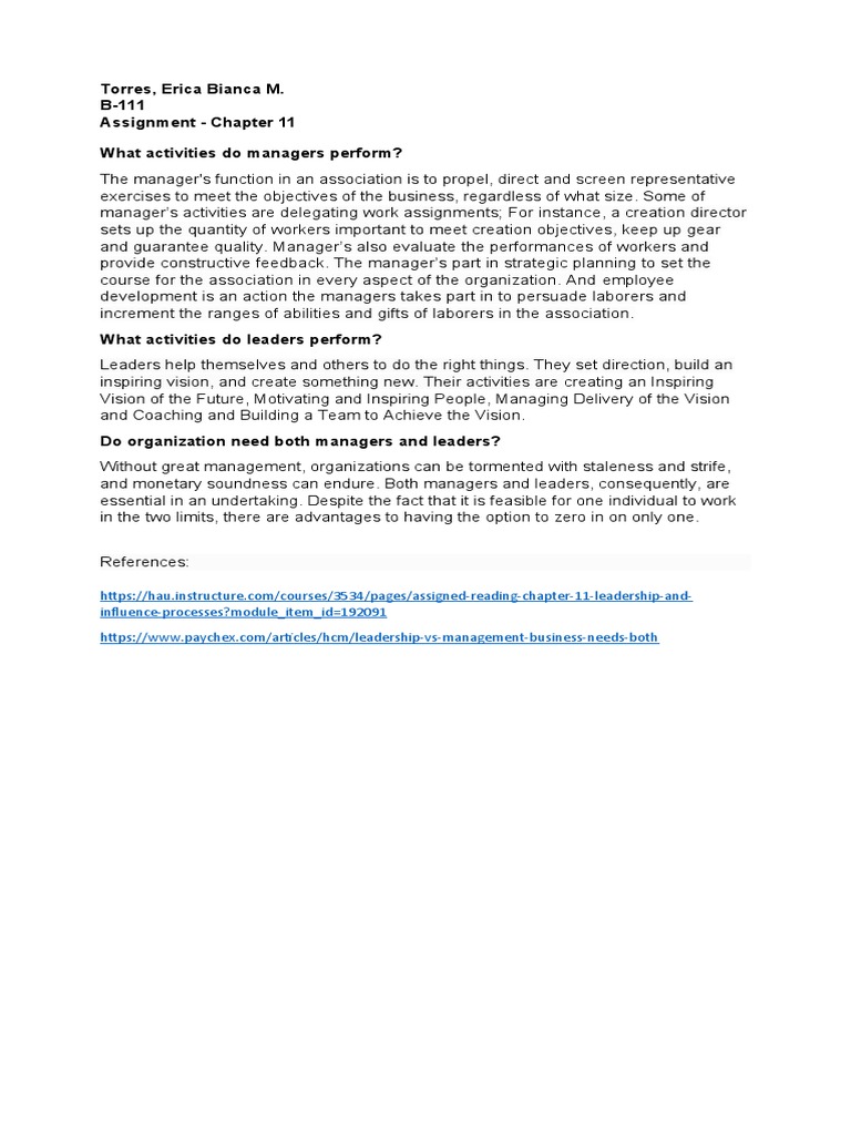 Assignment Chap. 11 Torres, Erica Bianca M. B-111 | PDF | Career ...