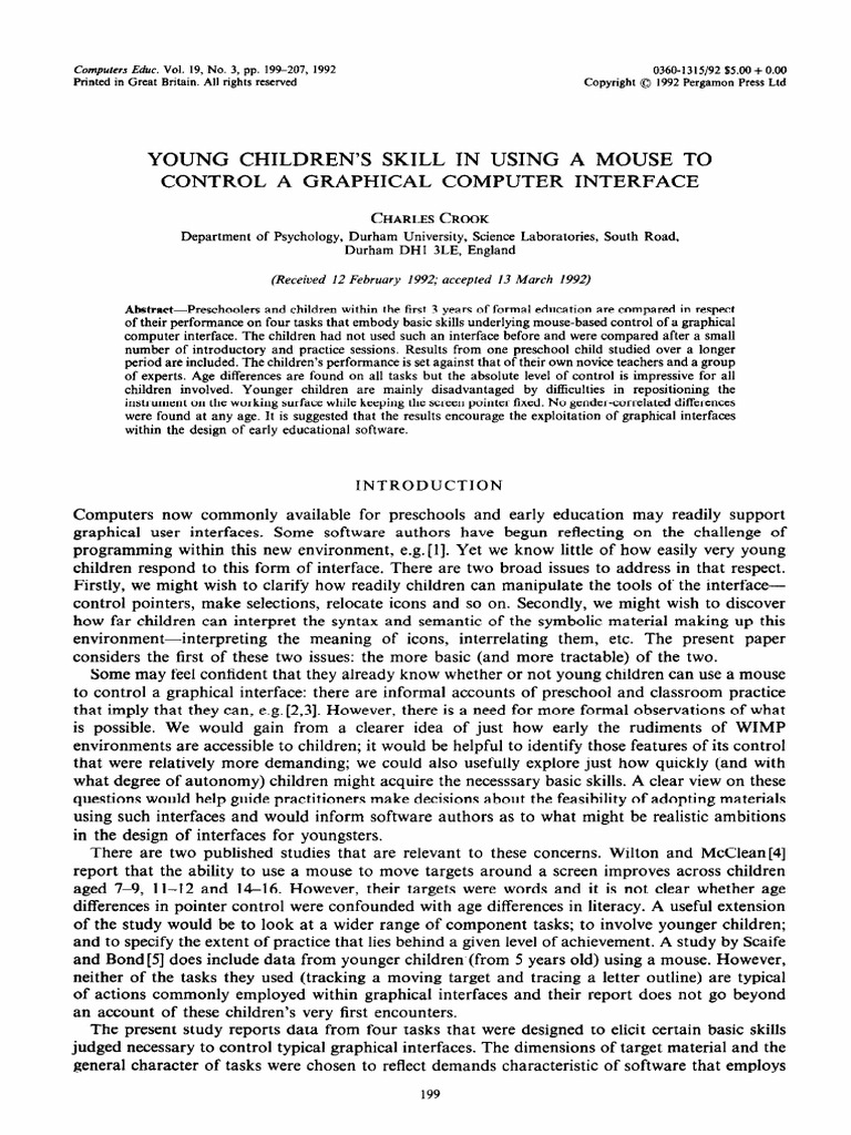 Young Children'S Skill in Using A Mouse To Control A Graphical Computer Interface | PDF | Cursor ...
