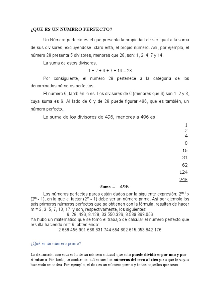Qué Es Un Número Perfecto | PDF | Números | Número primo