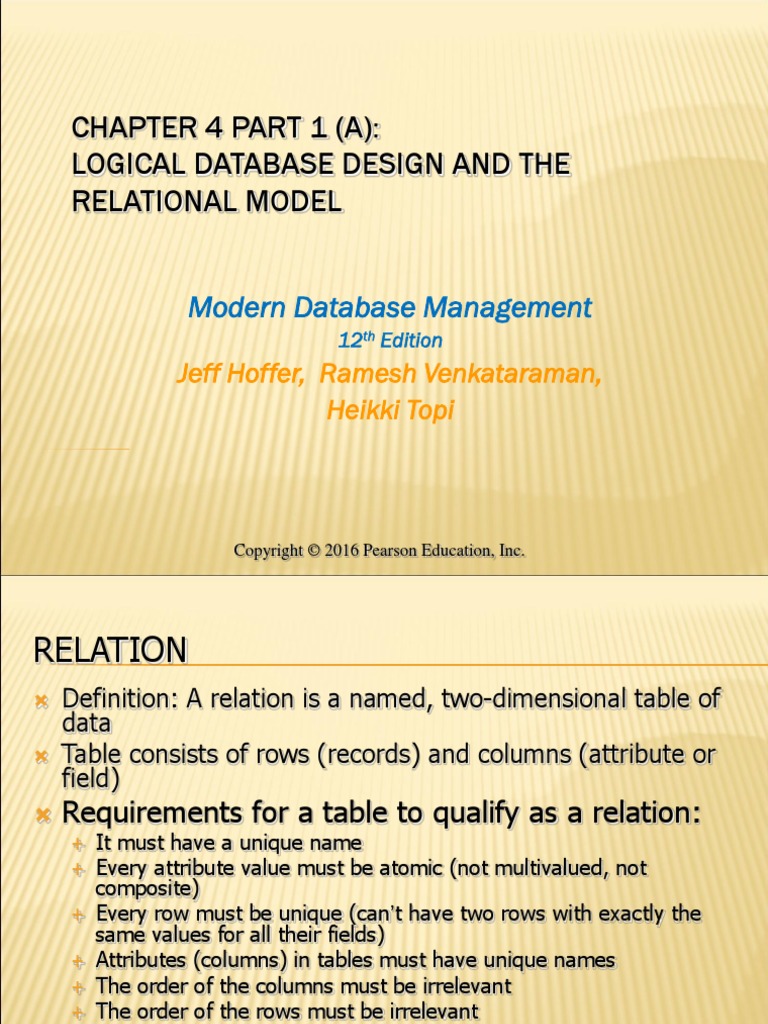Chapter 4 Part 1 (A) : Logical Database Design and The Relational Model ...