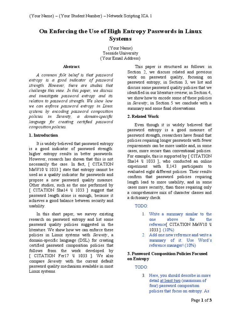 On Enforcing The Use Of High Entropy Passwords In Linux Systems Template Download Free Pdf
