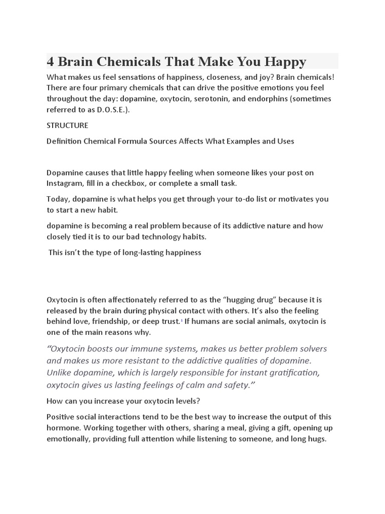 4 Brain Chemicals That Make You Happy | PDF | Dopamine | Feeling