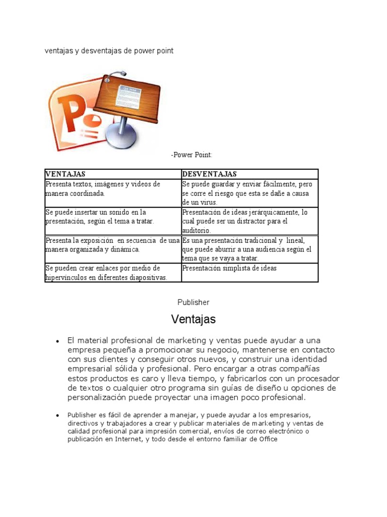 Ventajas y Desventajas de Power Point | PDF | Microsoft Office ...