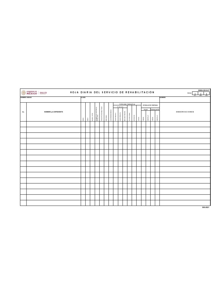 Sinba-Sis-04-P 2021 20210122 Hoja de Reahabilitacion | PDF | Medicina CLINICA | Especialidades ...