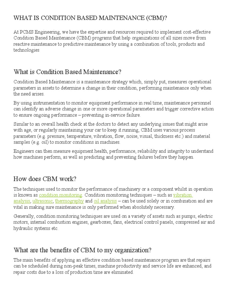 Condition Based Maintenance (CBM) | PDF | Mechanical Engineering | Systems Engineering