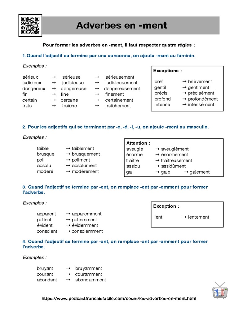 Formation des adverbes en -ment | PDF | Adverbe | Linguistique