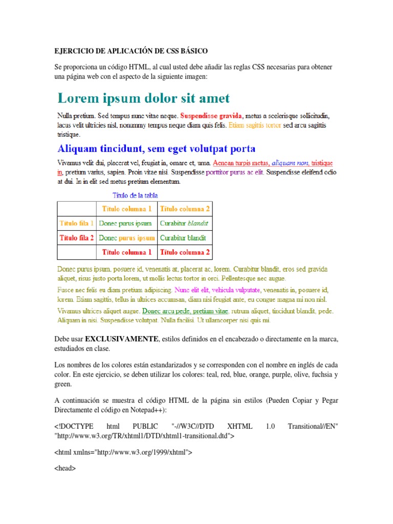 Ejercicio de Aplicación de CSS Básico | PDF | Internet | Archivo de ...