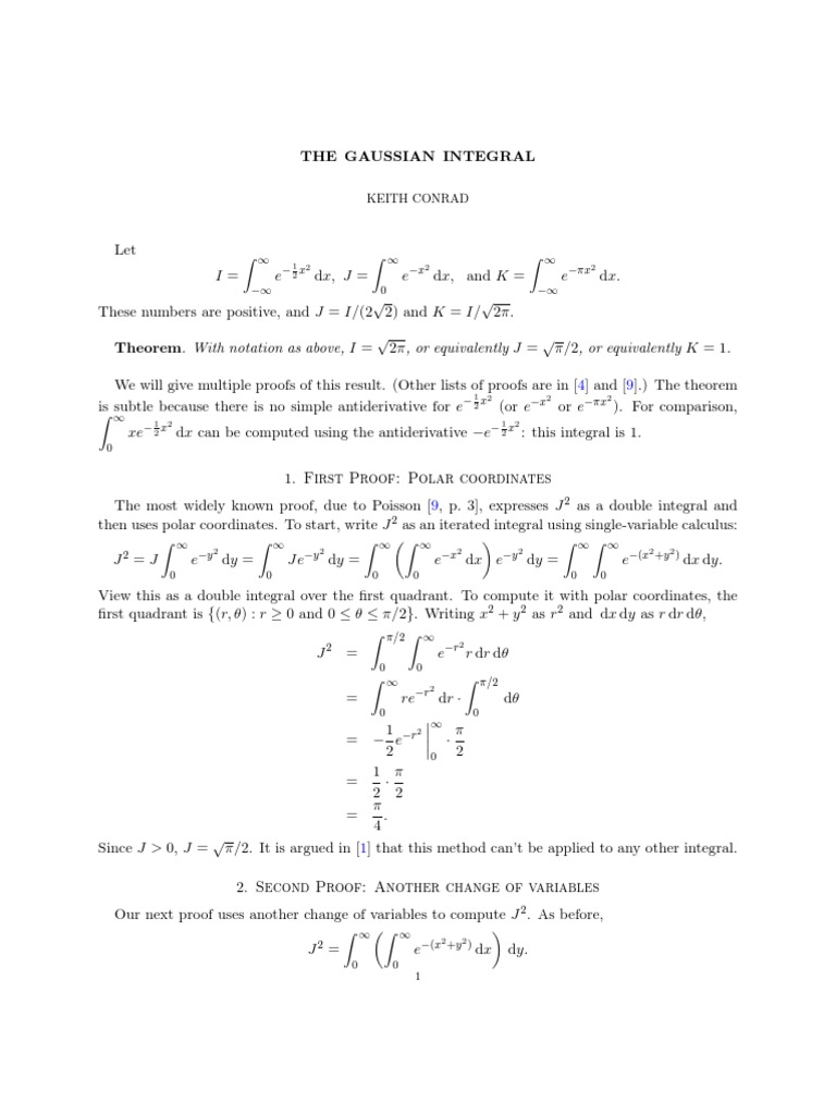 Gaussian Integral | PDF | Integral | Fourier Transform