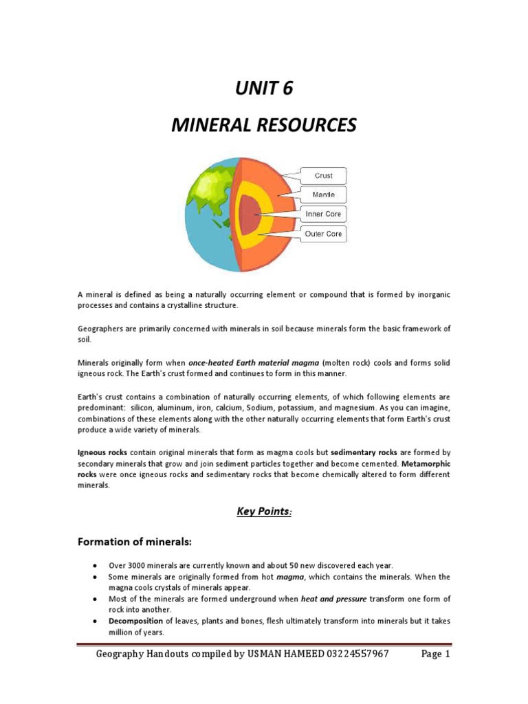 Unit 6 Mineral Resources: Formation of Minerals | PDF | Rock (Geology ...