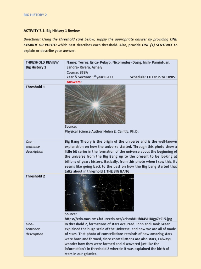 Directions: Using The Threshold Card Below, Supply The Appropriate ...