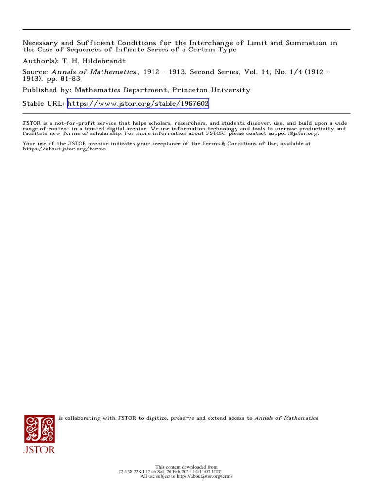 Interchanging Limits and Summation Conditions | PDF | Series ...