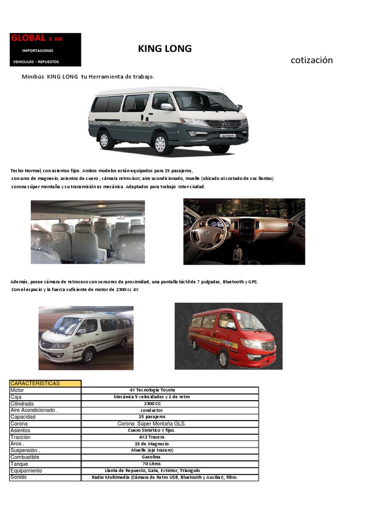Minibús King Long 15 Pasajeros 2024 | PDF | Carros deportivos ...