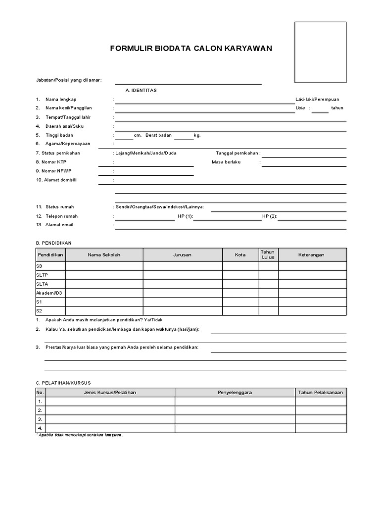 Formulir Biodata | PDF