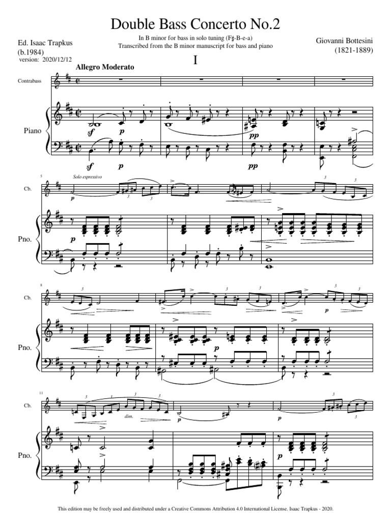 Double Bass Concerto No.2 in B Minor (Bass&Piano) | PDF | Double Bass ...