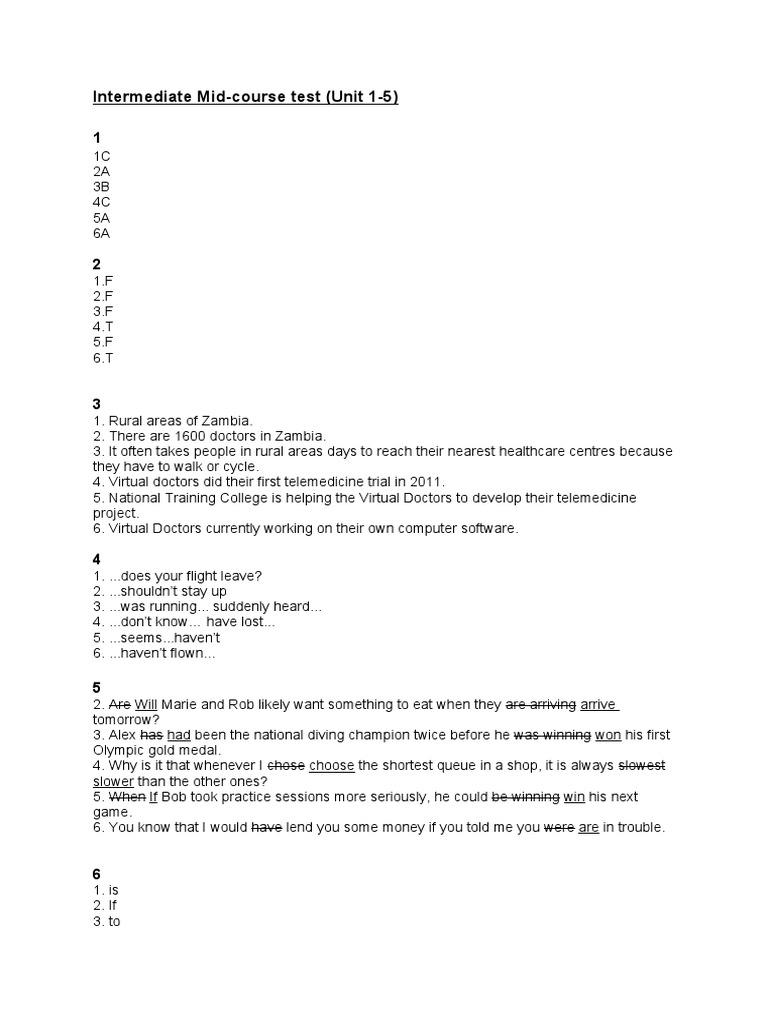 SO Intermediate Mid-Course Test (Unit 1-5) Answer Keys | PDF | Internet ...